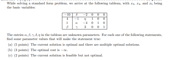 Solved While solving a standard form problem, we arrive at | Chegg.com
