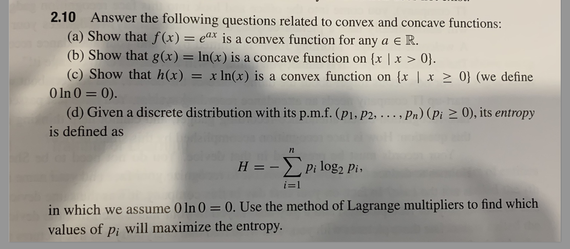 Solved 2.10 Answer the following questions related to convex | Chegg.com