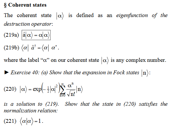 Solved $ Coherent states The coherent state a) is defined as | Chegg.com