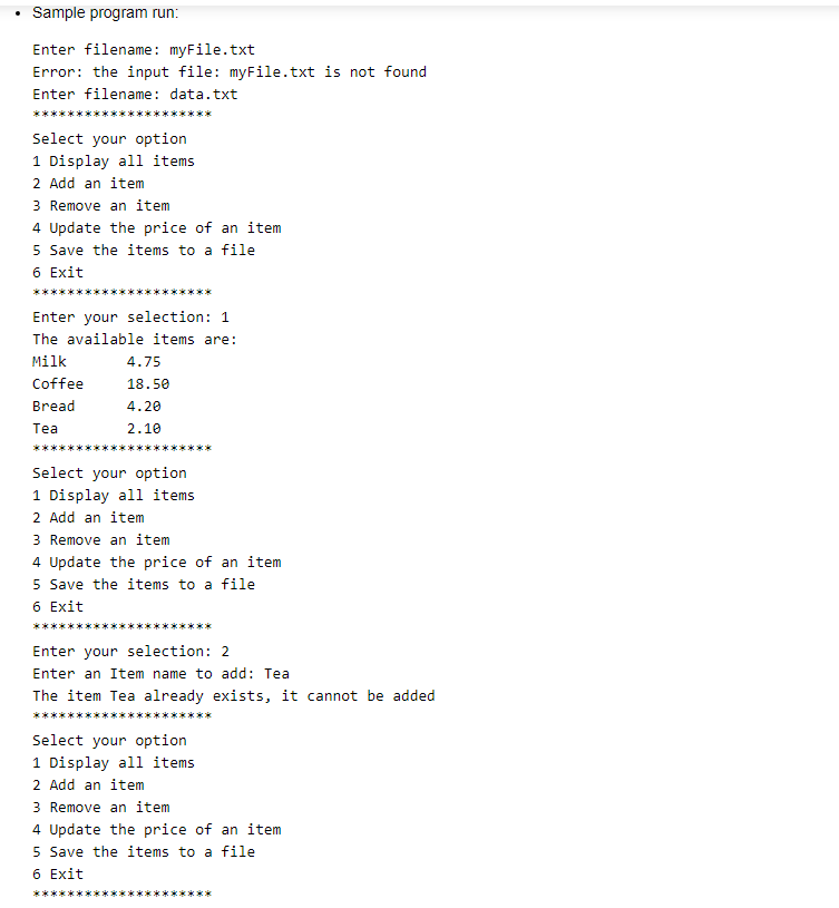 Solved Write a Python program that manages a store with the | Chegg.com