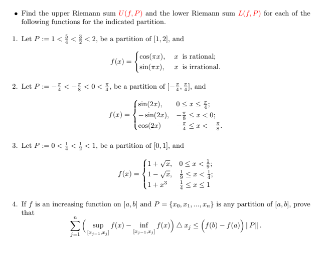 Solved Find the upper Riemann sum U(f, P) and the lower | Chegg.com