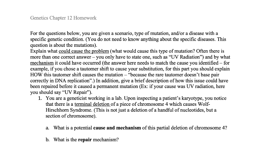 Solved Genetics Chapter 12 Homework For the questions below, | Chegg.com