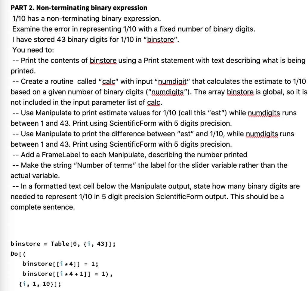 PART 2. Non-terminating binary expression 1/10 has a | Chegg.com