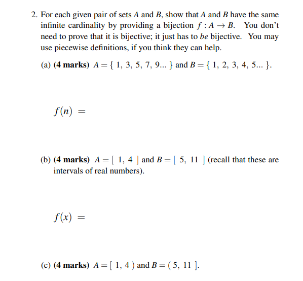 Solved 2. For each given pair of sets A and B, show that A | Chegg.com