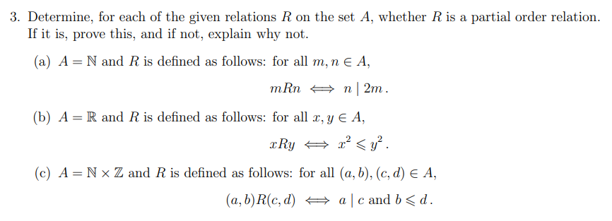 Solved 3. Determine, for each of the given relations R on | Chegg.com