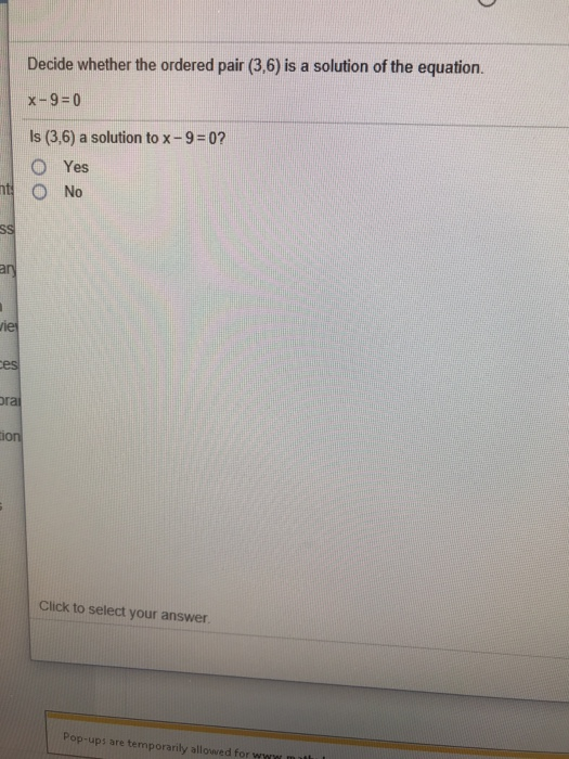 Solved Decide whether the ordered pair (3,6) is a solution | Chegg.com