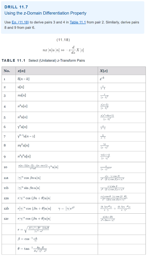 Solved DRILL 11.7 Using the z-Domain Differentiation | Chegg.com