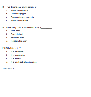 Solved 1.8 Two dimensional arrays consist of a. Rows and | Chegg.com