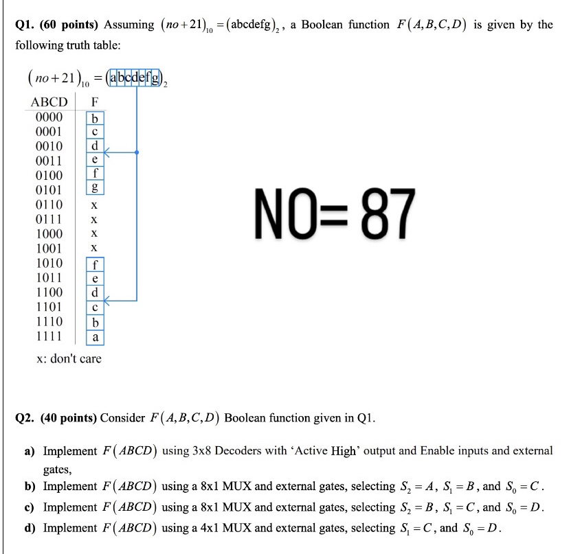 Solved Q1. (60 points) Assuming (no+21)10=(abcdefg)2, a | Chegg.com