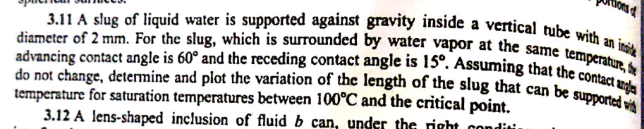 Solved A slug of liquid water is supported against gravity | Chegg.com