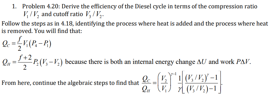 Solved Problem 4.20: Derive the efficiency of the Diesel | Chegg.com