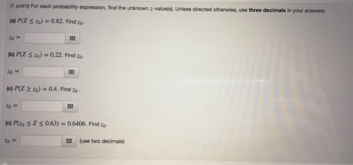 Solved t point) For each probability expression, find the | Chegg.com