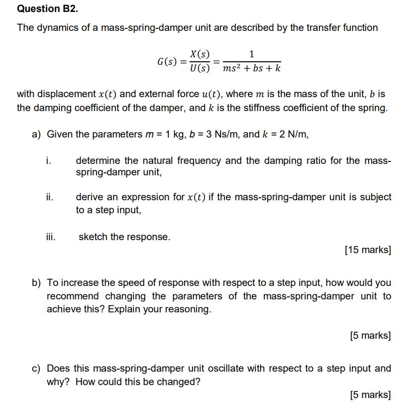 Solved Question B2. The dynamics of a mass-spring-damper | Chegg.com