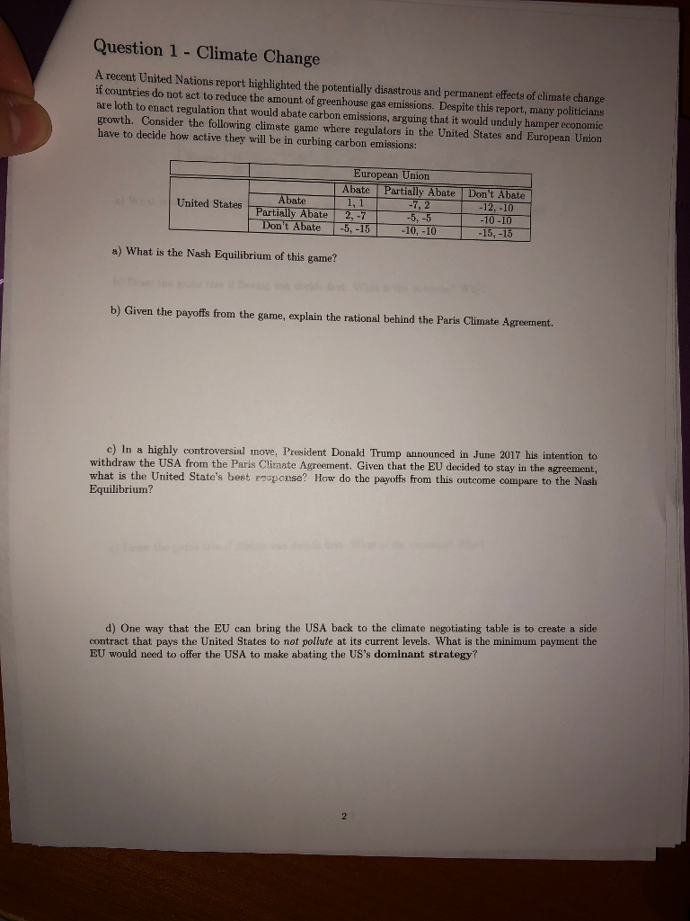 Solved Question 1 - Climate Change A recent United Nations | Chegg.com