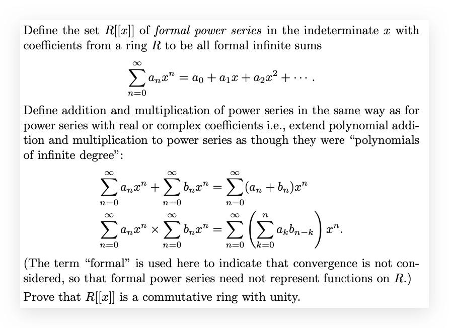 Solved Define the set R[[2]] of formal power series in the | Chegg.com