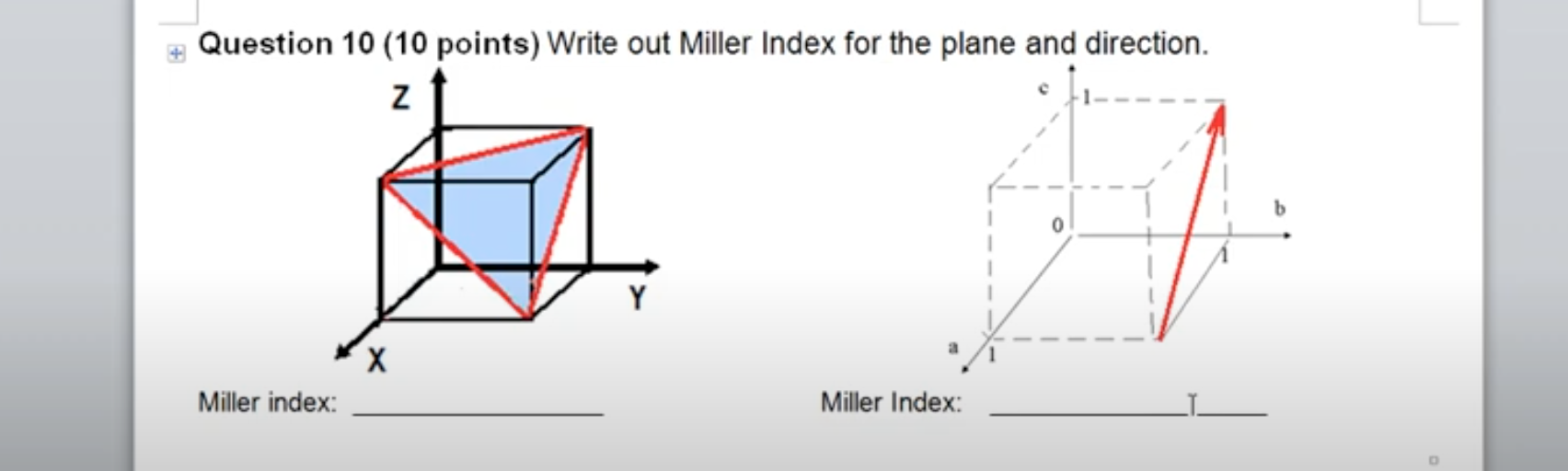 Solved Question 10 (10 points) Write out Miller Index for | Chegg.com