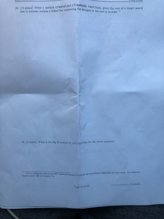 Solved (12 points) White a method createlist(TreeNode tree | Chegg.com