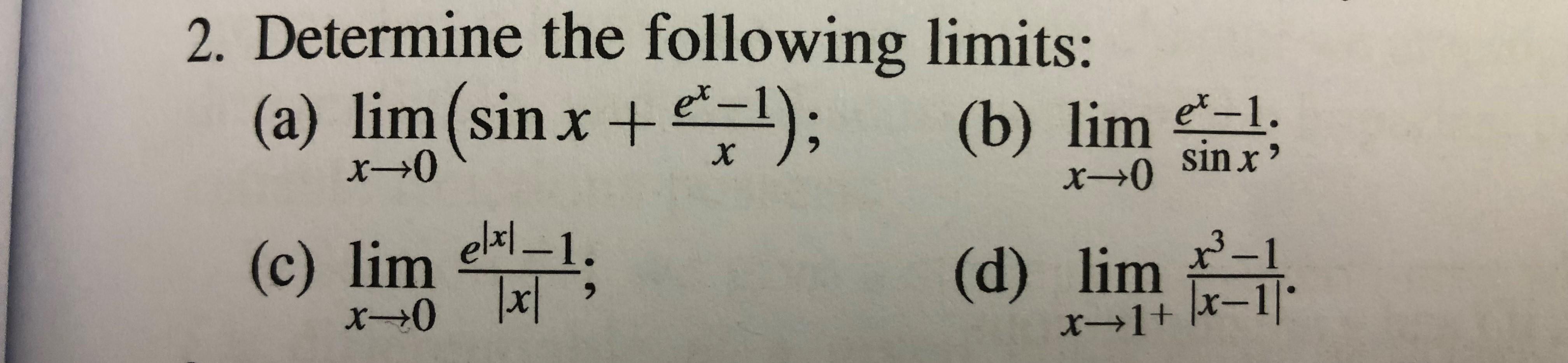 Solved et 2. Determine the following limits: (a) lim (sin x | Chegg.com