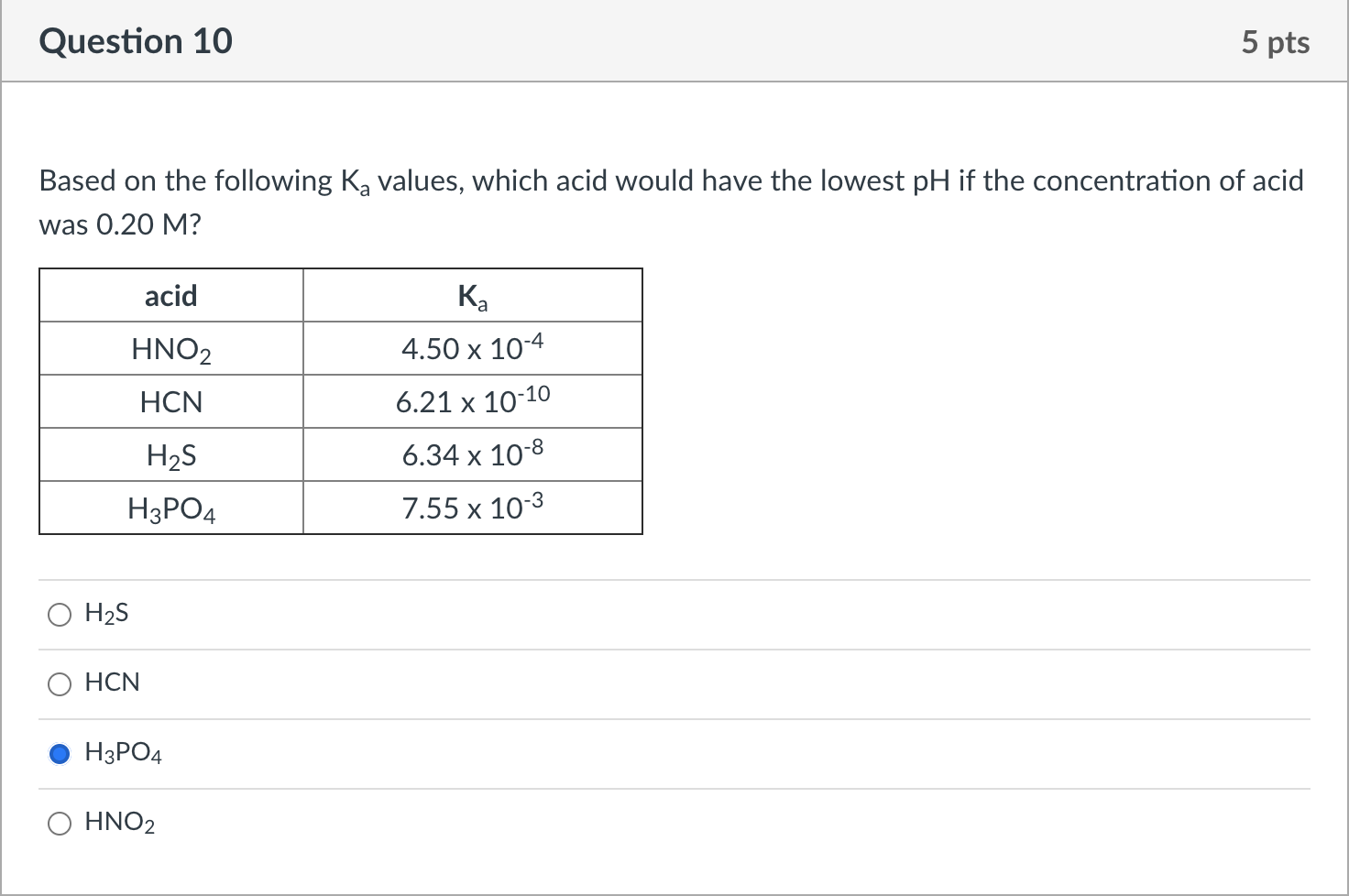 Solved Question 10 5 pts Based on the following Ka values, | Chegg.com