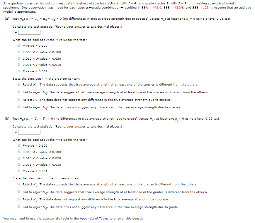 Solved An experiment was carried out to investigate the | Chegg.com