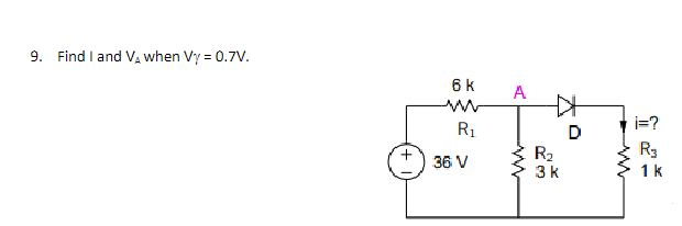 Determine I1 ﻿and V1 ﻿when Vγ=0.7V.Find I2 ﻿and V2 | Chegg.com