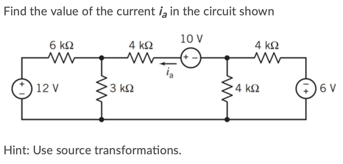 Solved Find the value of the current ia in the circuit shown | Chegg.com