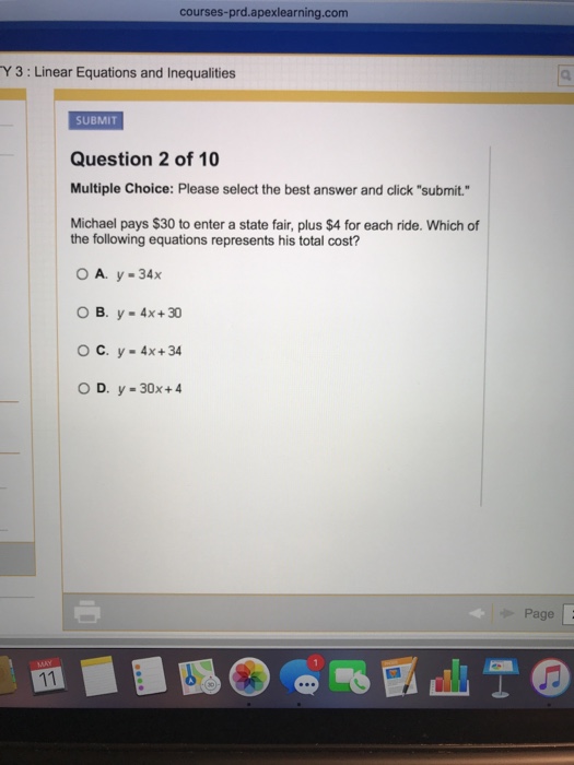 Solved courses-prd.apexlearning.com Y 3: Linear Equations | Chegg.com