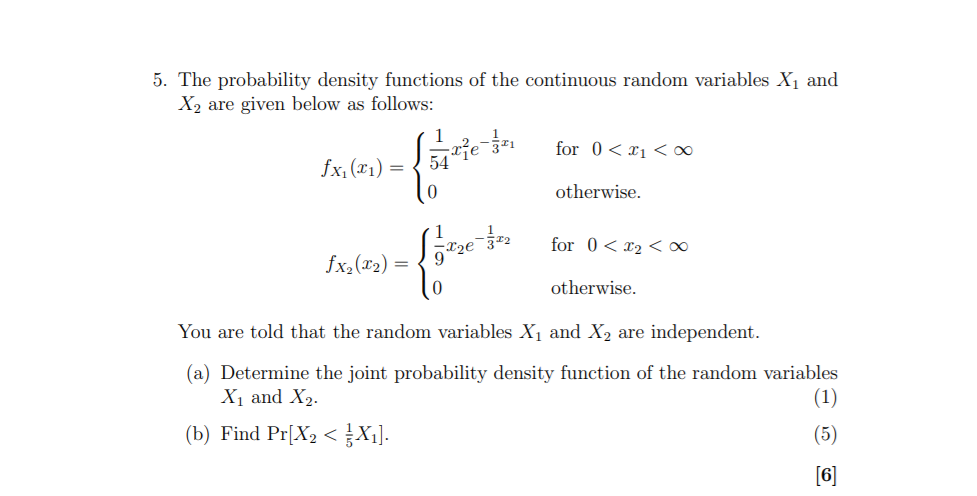Solved 5. The probability density functions of the | Chegg.com