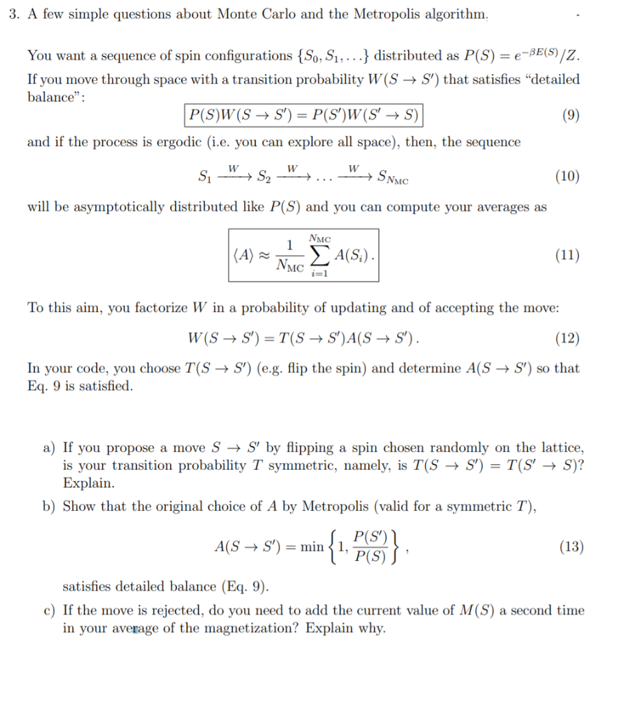 3. A few simple questions about Monte Carlo and the | Chegg.com
