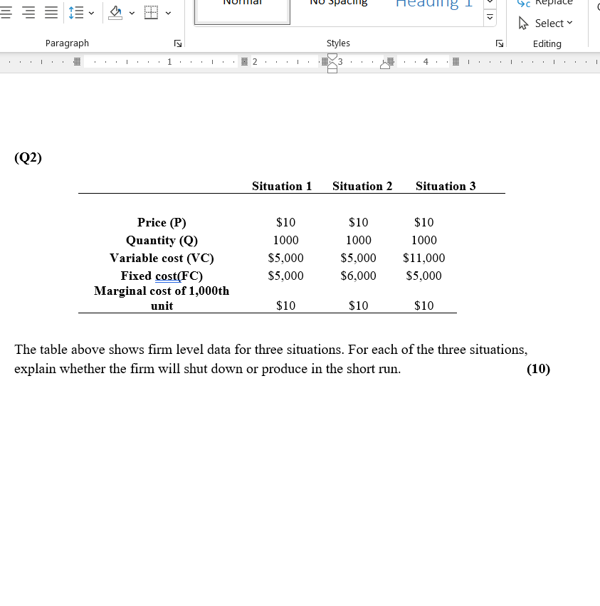 Solved The table above shows firm level data for three | Chegg.com