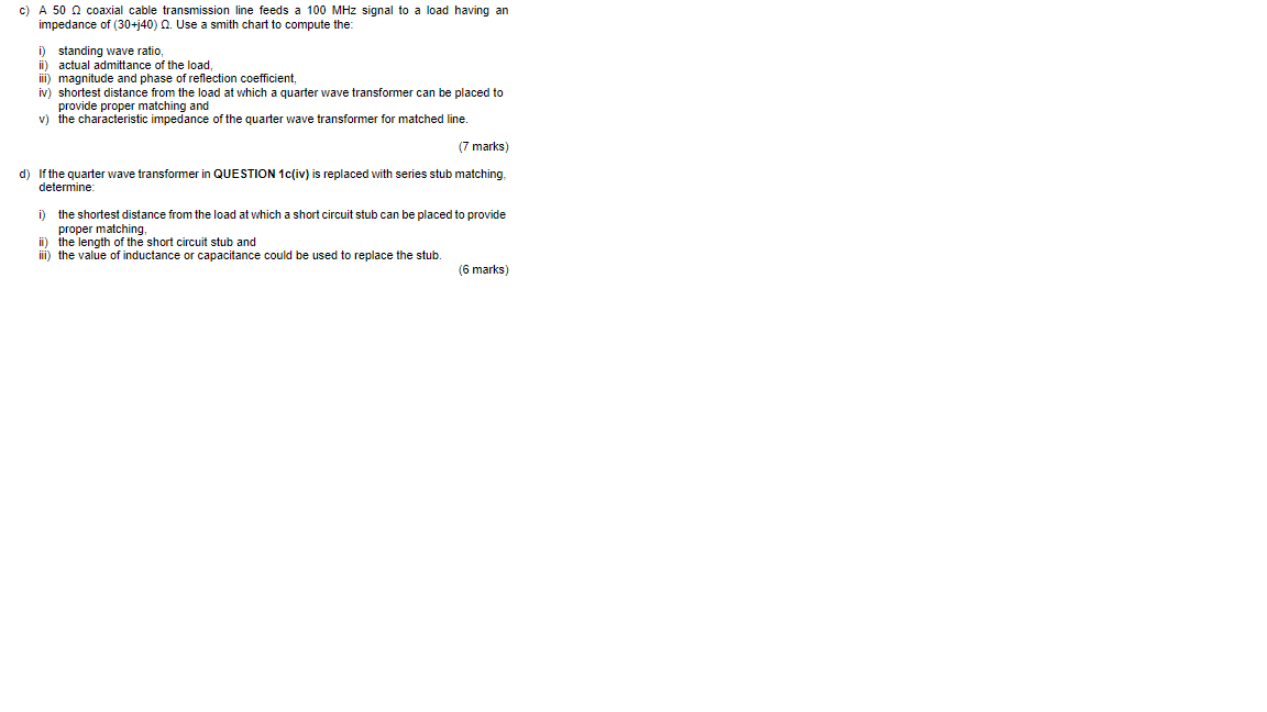 Solved c) A 50Ω coaxial cable transmission line feeds a | Chegg.com