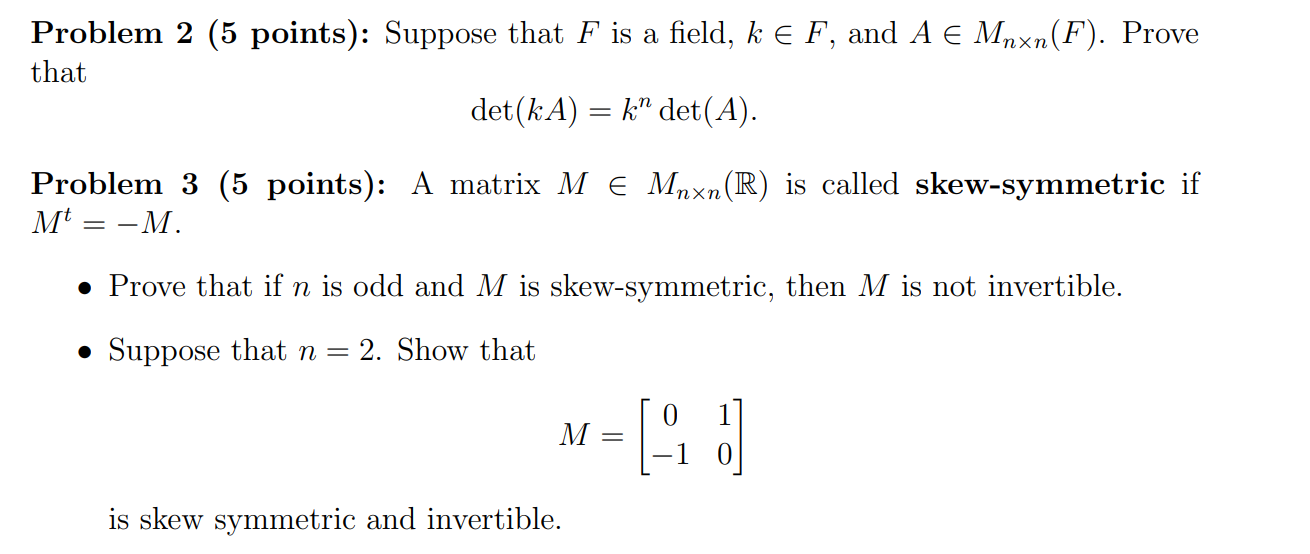 Solved Problem that (5 points): Suppose that F is a field, k | Chegg.com