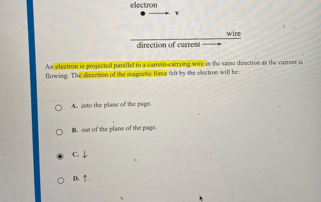 Solved electron wire direction of current An electron is | Chegg.com
