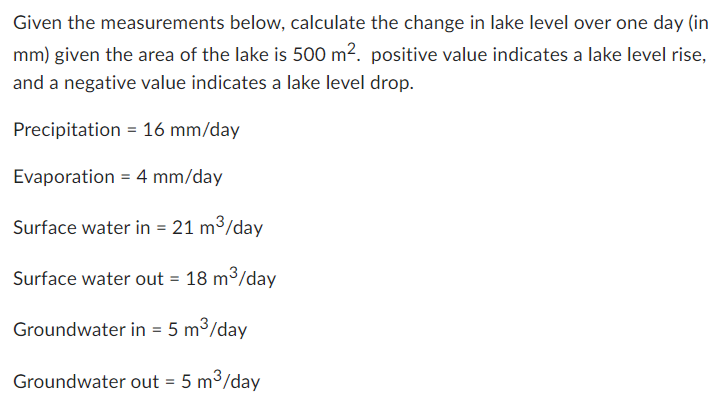 Solved Given the measurements below, calculate the change in | Chegg.com