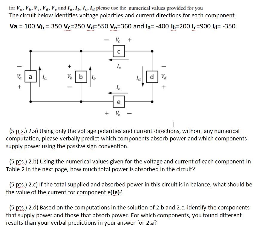 Solved for Va, Vb, Vc, Va, Ve and Iq, Ib, Ic, Id please use | Chegg.com