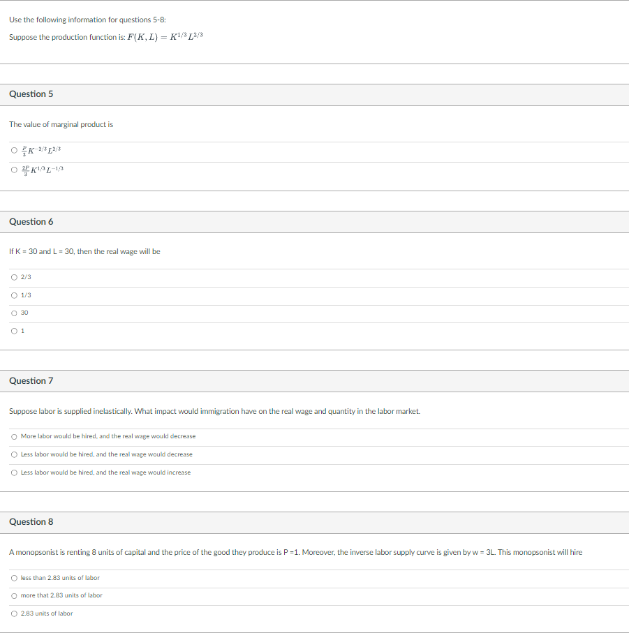 Solved Use the following information for questions 5-8: | Chegg.com