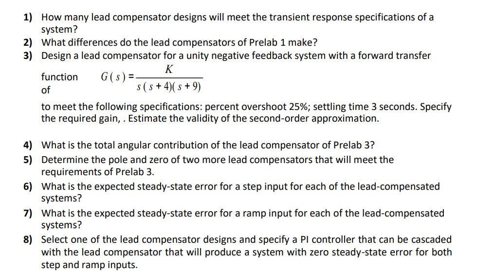 Solved 1) How many lead compensator designs will meet the | Chegg.com