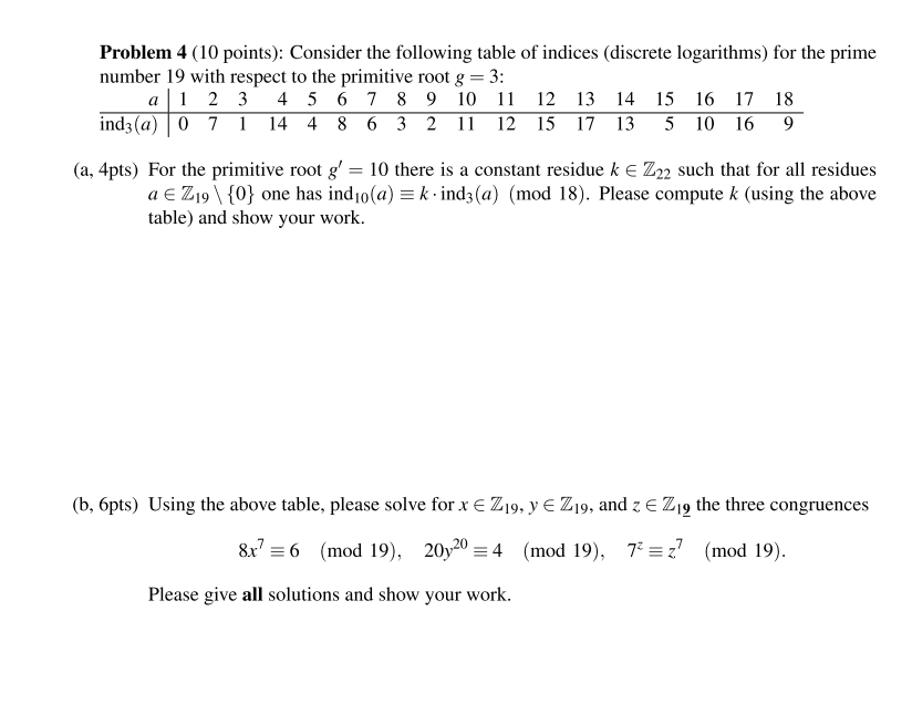 Solved Problem 4 (10 points): Consider the following table | Chegg.com