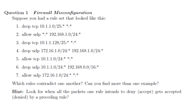 Question 1 Firewall Misconfiguration Suppose you had | Chegg.com