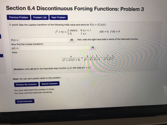 Solved Section 6.4 Discontinuous Forcing Functions: Problem1 | Chegg.com