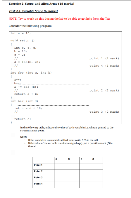 Solved Exercise 2: Scope, and Alien Army (18 marks) Task | Chegg.com