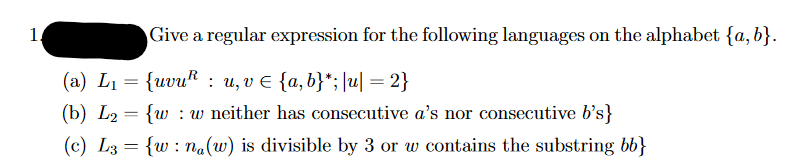 [Solved]: Give a regular expression for the following lang