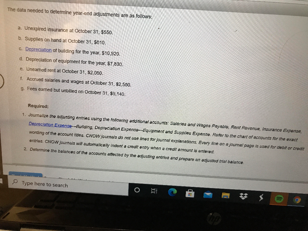 Solved The data needed to determine year-end adjustments are | Chegg.com