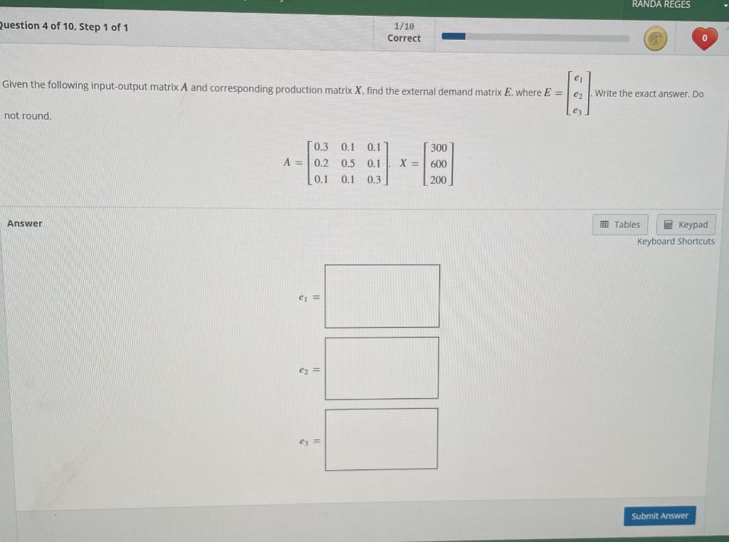 Solved RANDA REGES Question 4 of 10, Step 1 of 1 1/10 | Chegg.com