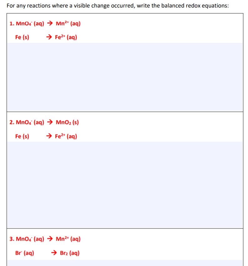 Solved Prepare the solution of MnO4 with acid by mixing | Chegg.com