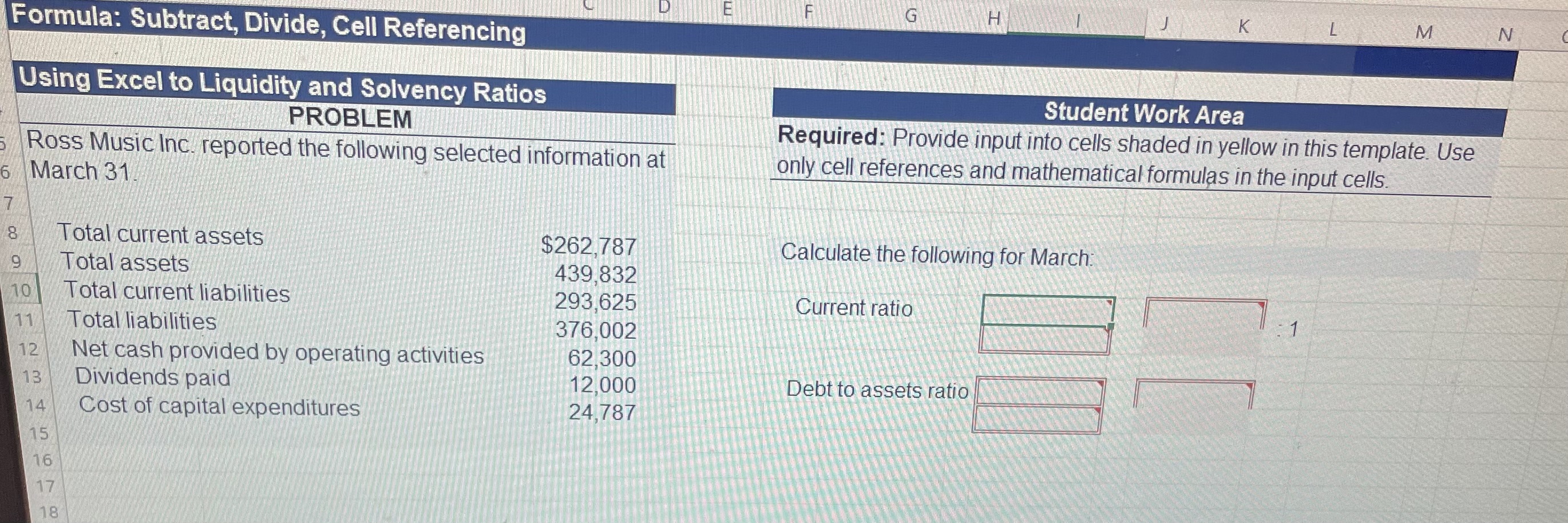 Solved Formula: Subtract, Divide, Cell Referencing Using | Chegg.com