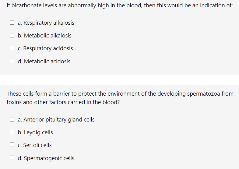 Solved If bicarbonate levels are abnormally high in the | Chegg.com