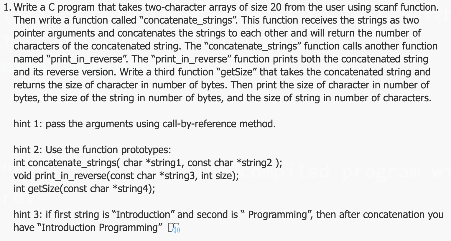 Solved 1 Write A C Program That Takes Two Character Arrays