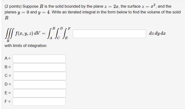Solved (2 points) Suppose R is the solid bounded by the | Chegg.com