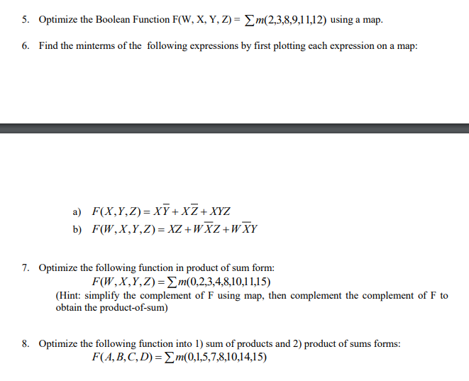Solved 5 Optimize The Boolean Function Fw X Y Z